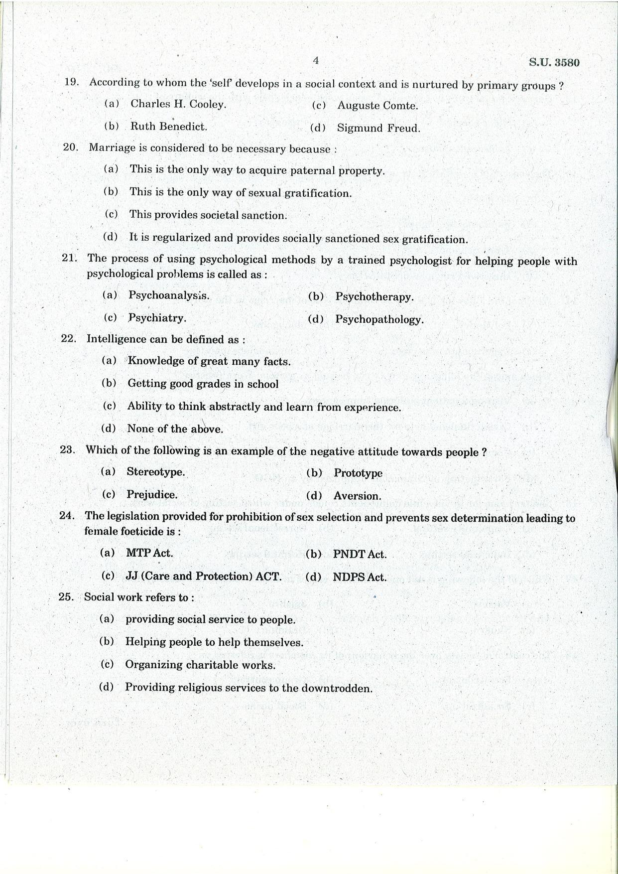 SSUS Entrance Exam MSW 2022 Question Paper - IndCareer Docs