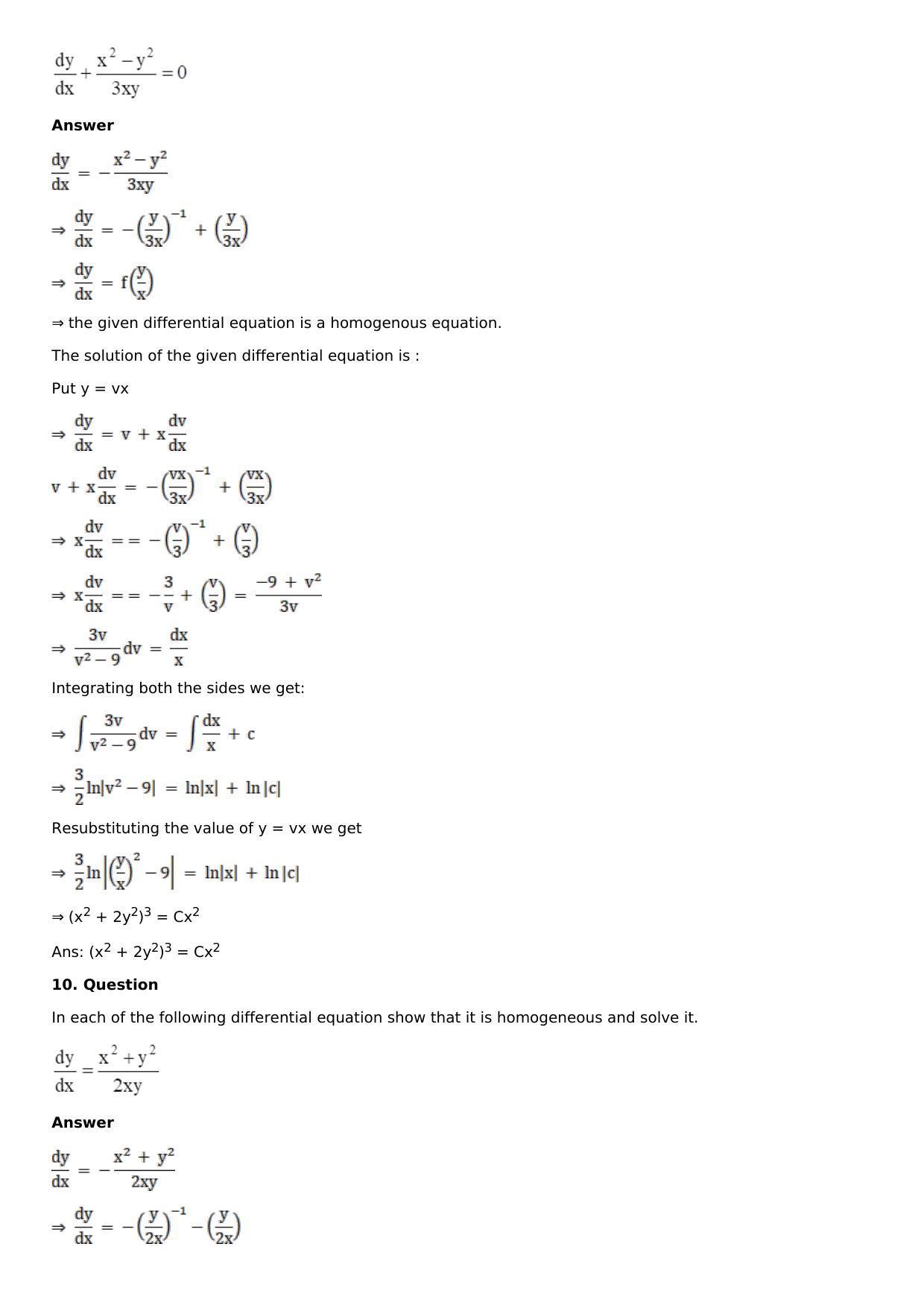 RS Aggarwal Solutions for 12th Class Maths Chapter 20-Homogeneous ...
