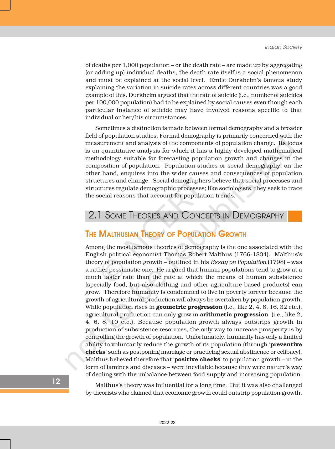 NCERT Book for Class 12 Sociology Chapter 2 The Demographic