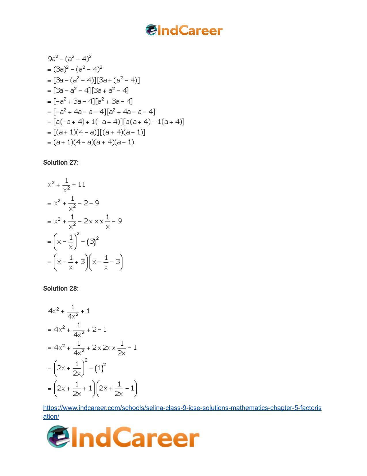 Selina Class 9 ICSE Solutions Mathematics : Chapter 5- Factorisation ...