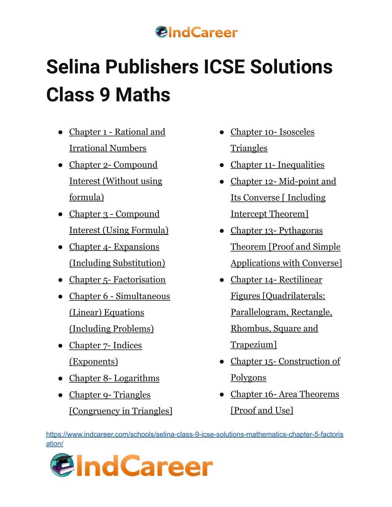 Selina Class 9 ICSE Solutions Mathematics : Chapter 5- Factorisation ...