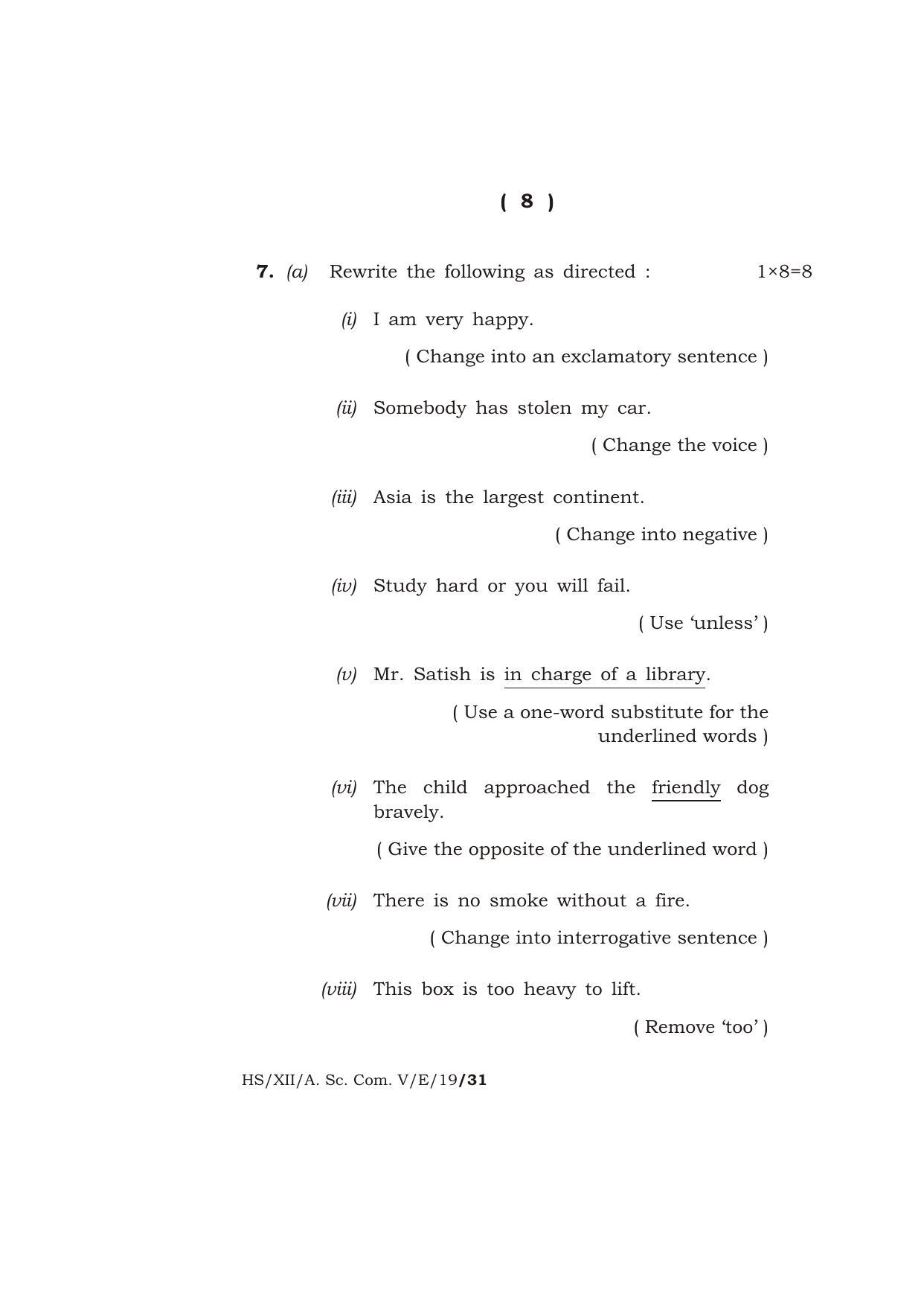Meghalaya Board (MBOSE) Class 12 ENGLISH 2019 Question Paper ...