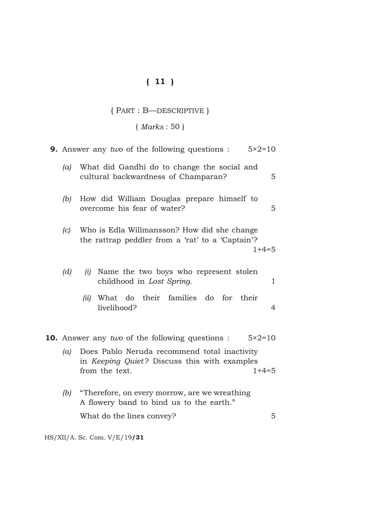 Meghalaya Board (MBOSE) Class 12 ENGLISH 2019 Question Paper ...