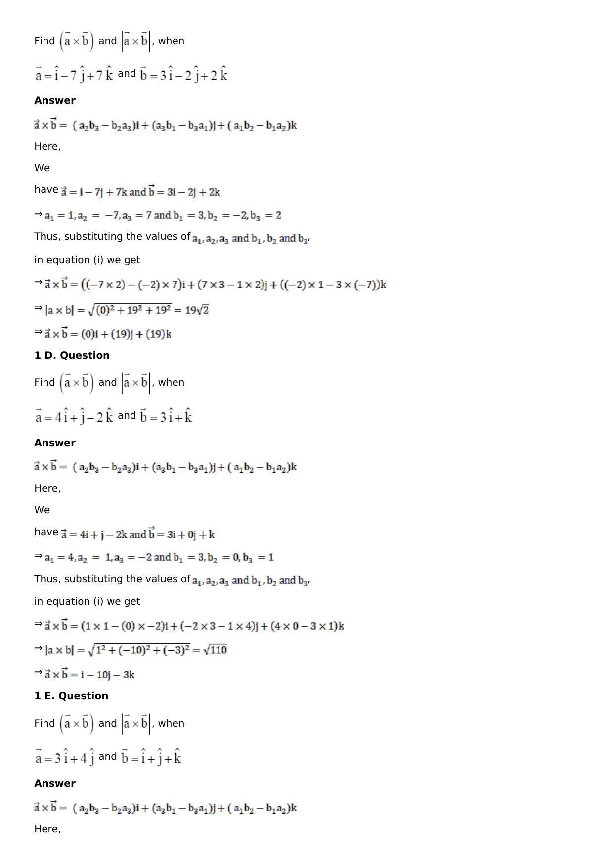 RS Aggarwal Solutions for 12th Class Maths Chapter 24-Cross, or Vector, Product of Vectors ...