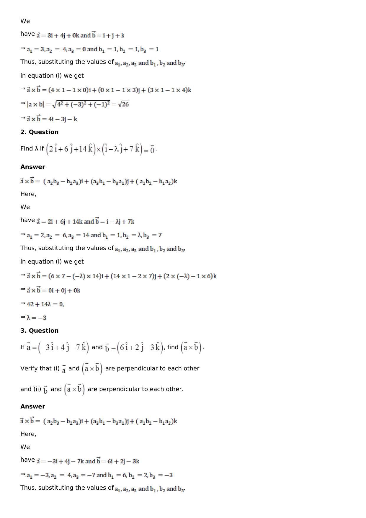 RS Aggarwal Solutions for 12th Class Maths Chapter 24-Cross, or Vector ...