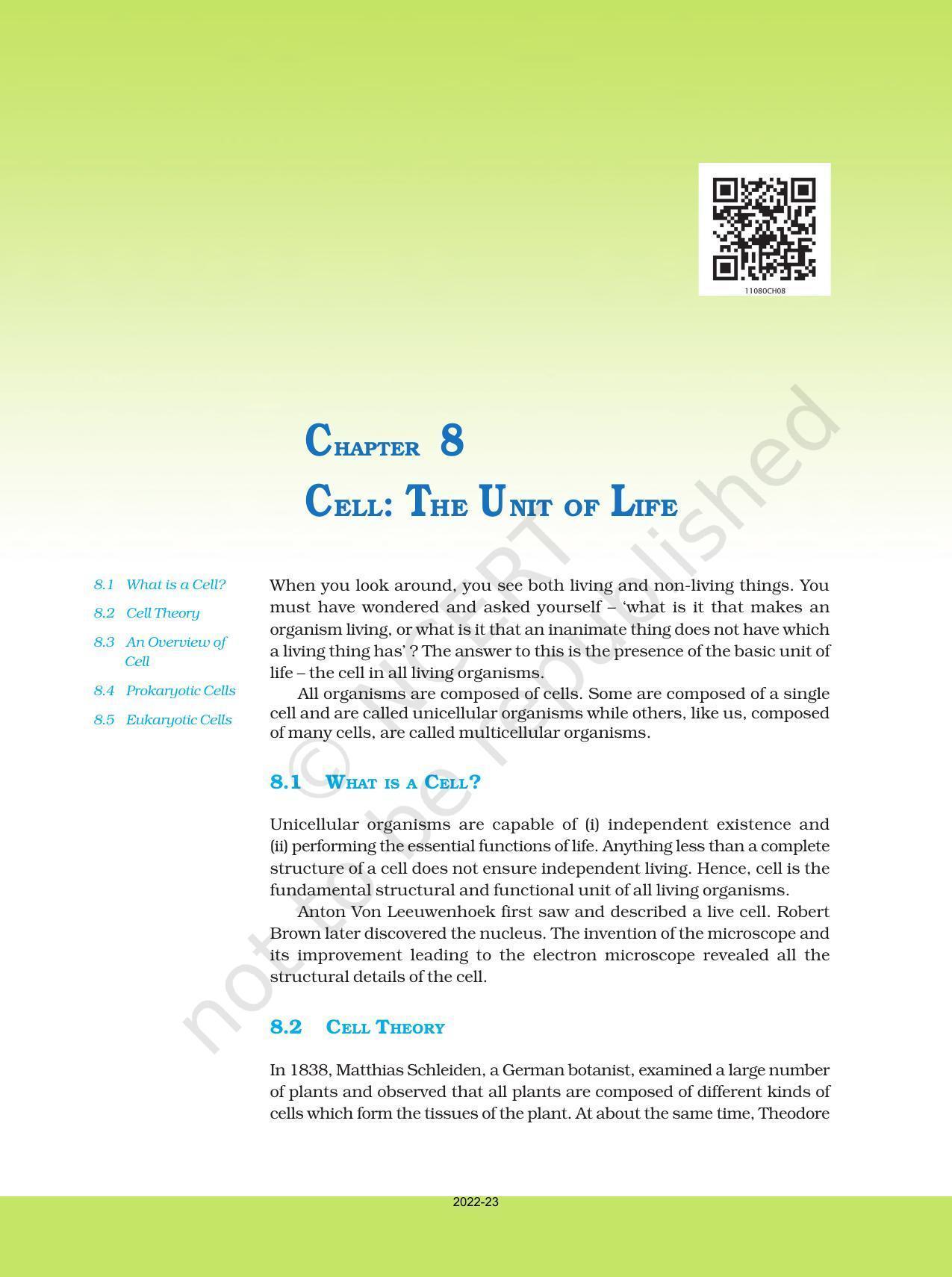 NCERT Book for Class 11 Biology Chapter 8 Cell: The Unit of Life