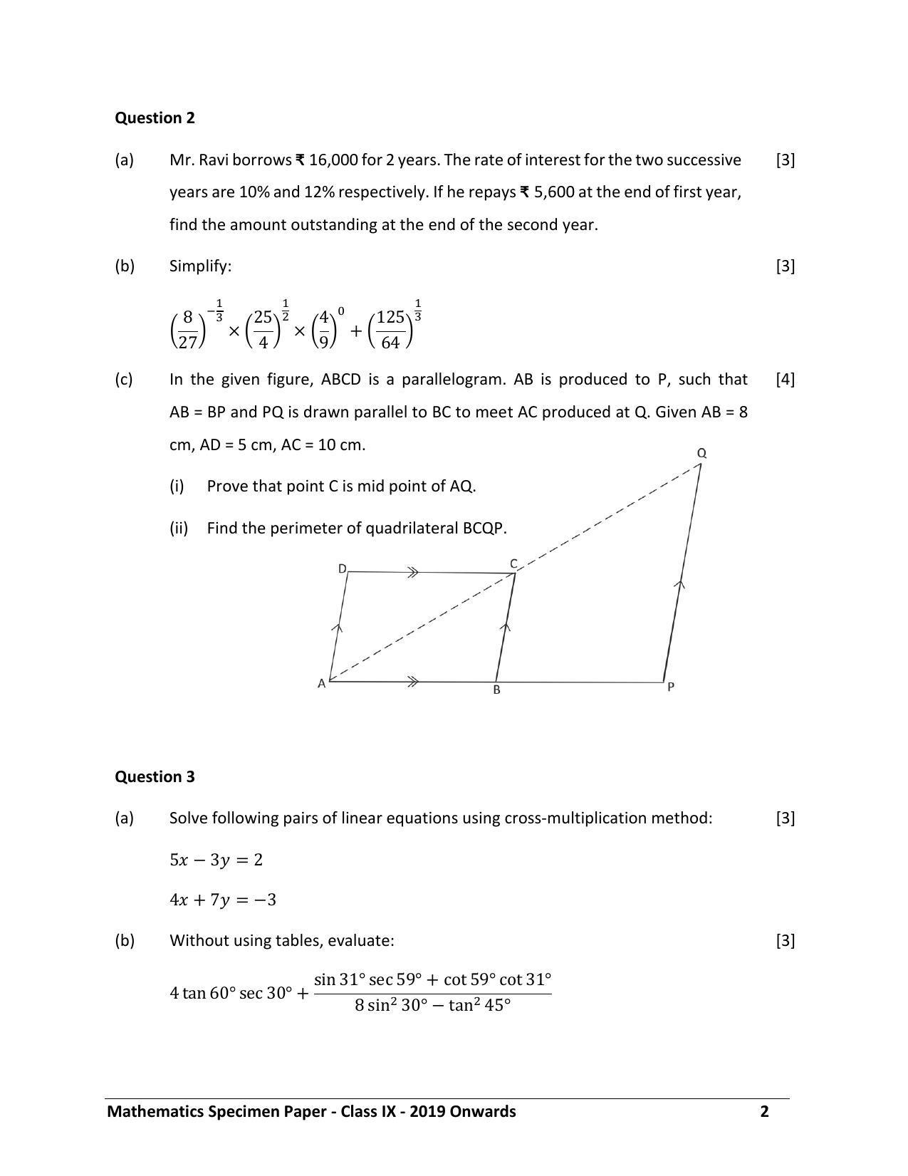 ICSE Class 9 Maths Sample Paper - IndCareer Schools ICSE Class 9 Maths Sample Paper - IndCareer Schools