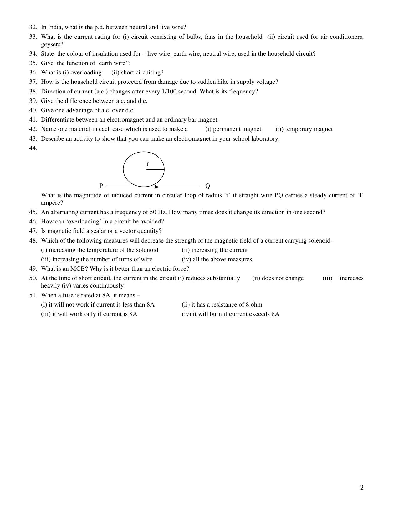 CBSE Worksheets for Class 10 Physics Assignment 2 - IndCareer Docs