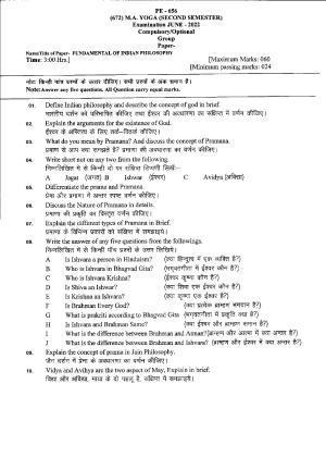 Bilaspur University Question Paper June 2022:M.A. YOGA (Second Semester ...