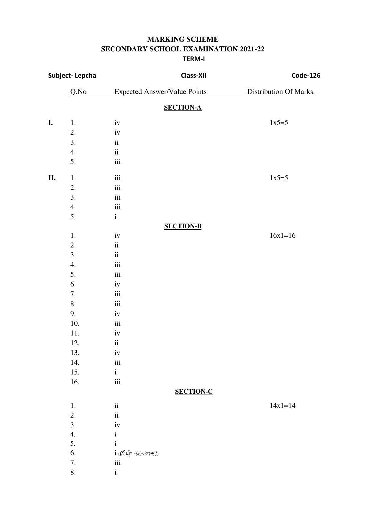 CBSE Class 12th Lepcha Sample Question Paper Answer Key 2021-22 - IndCareer Docs