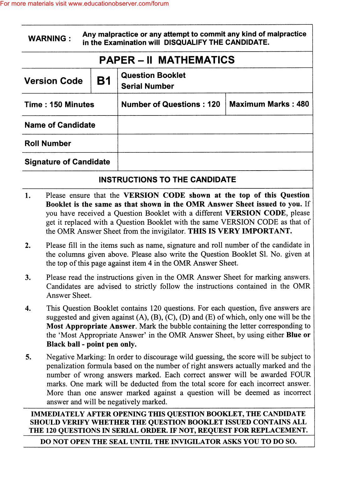 KEAM Paper II 2013 Question Paper - IndCareer Docs