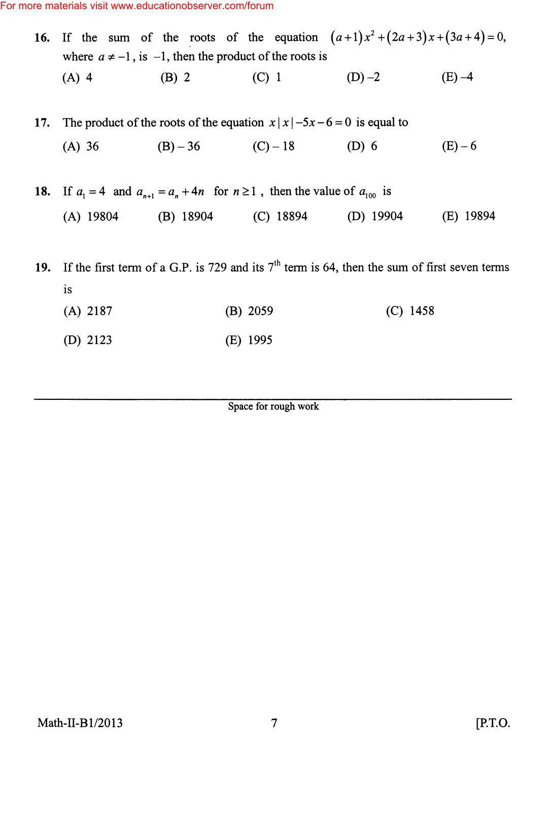 KEAM Paper II 2013 Question Paper - IndCareer Docs