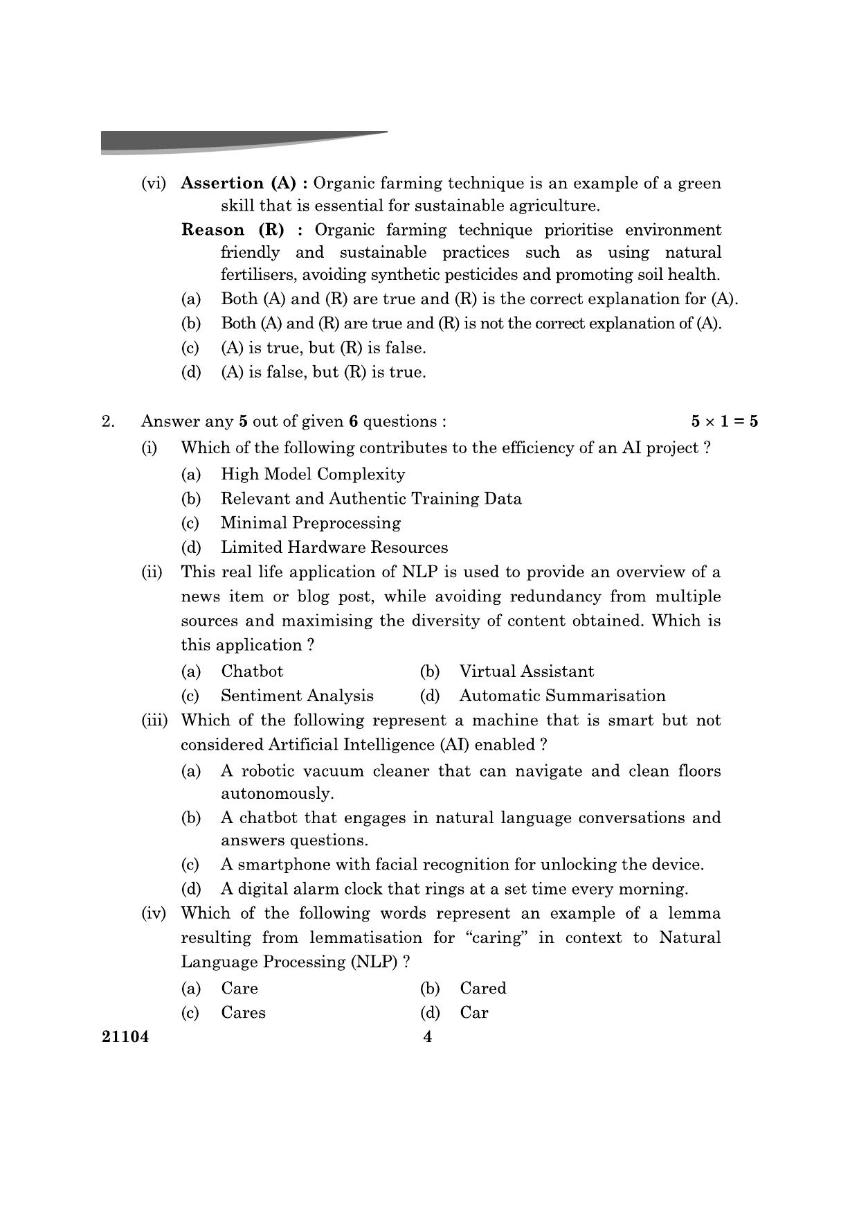 CBSE Class 10 Artificial Intelligence 2024 Question Paper - IndCareer Docs