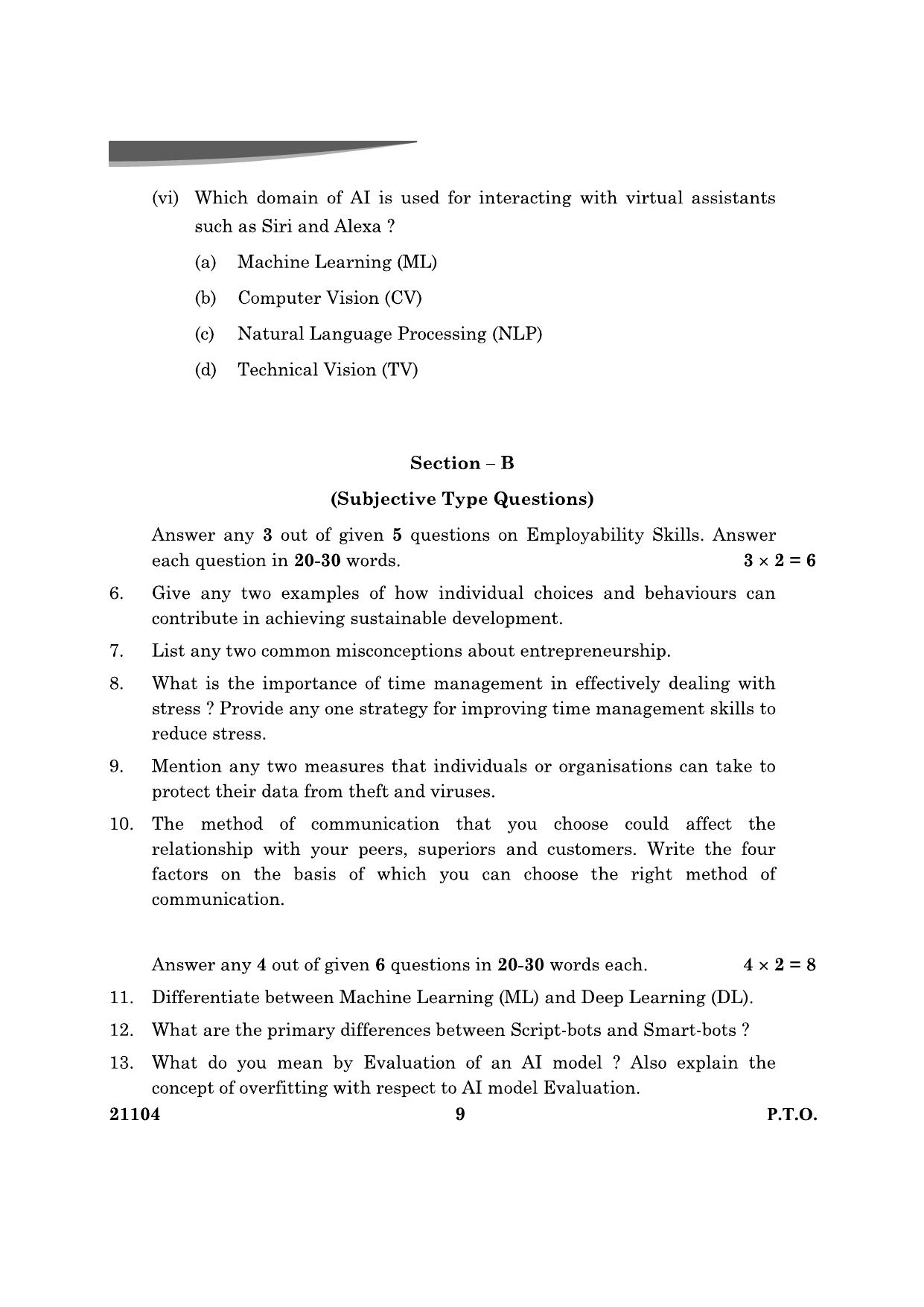 CBSE Class 10 Artificial Intelligence 2024 Question Paper - IndCareer Docs