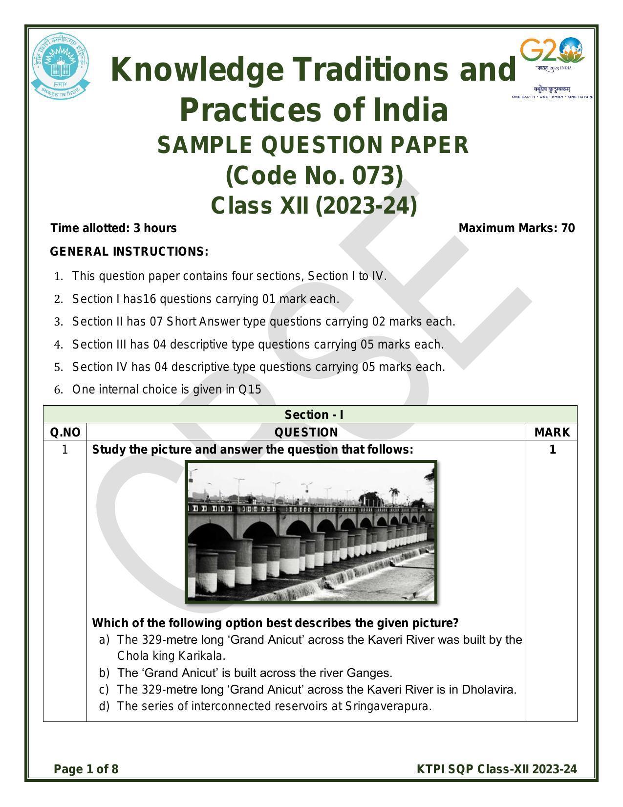 CBSE Class 12 KTPI Sample Paper 2024 - IndCareer Schools
