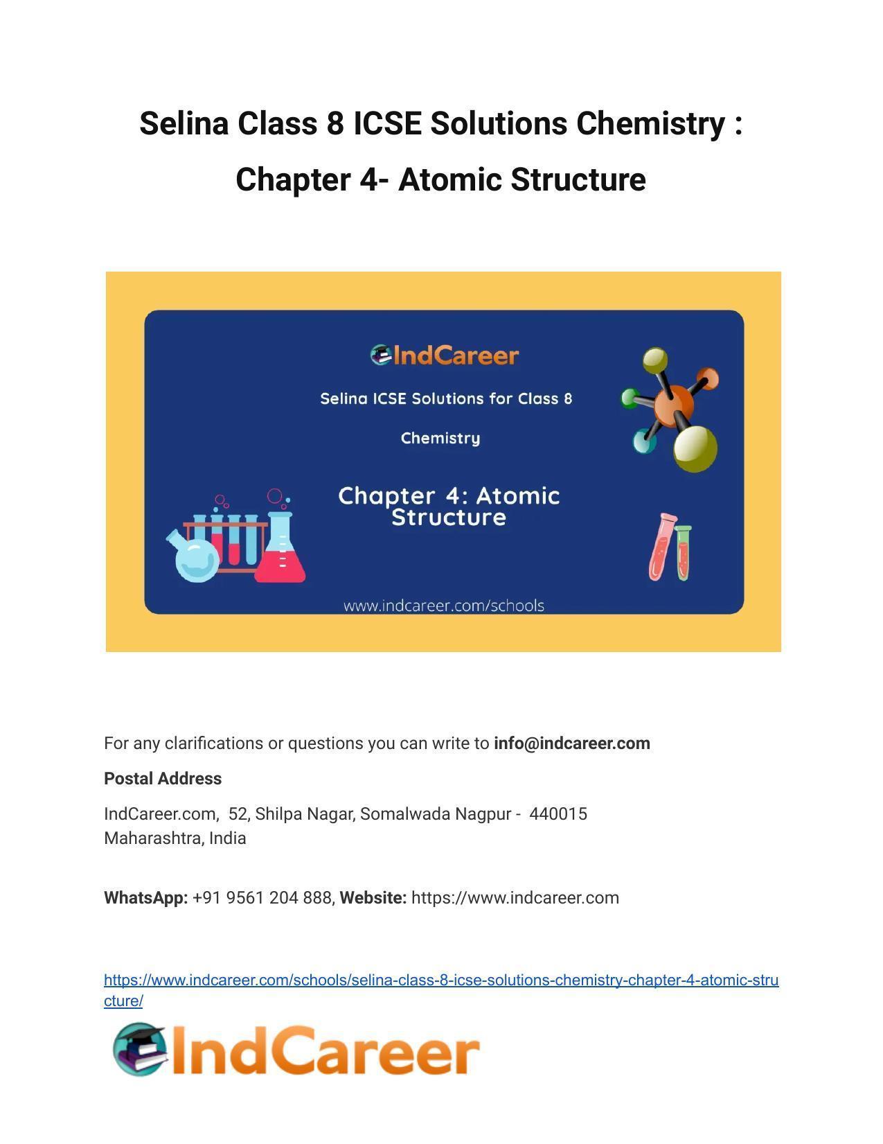 Selina Class 8 ICSE Solutions Chemistry : Chapter 4- Atomic Structure - IndCareer Docs