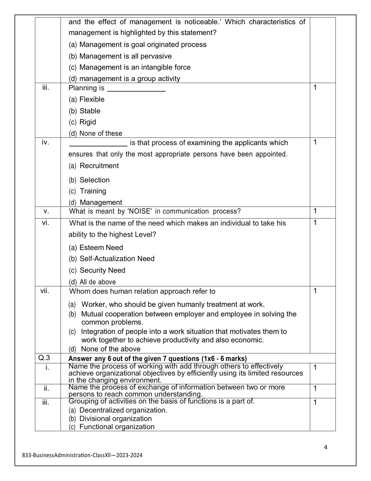 CBSE Class 12 Business Administration Sample Papers: 2023, 2024 ...