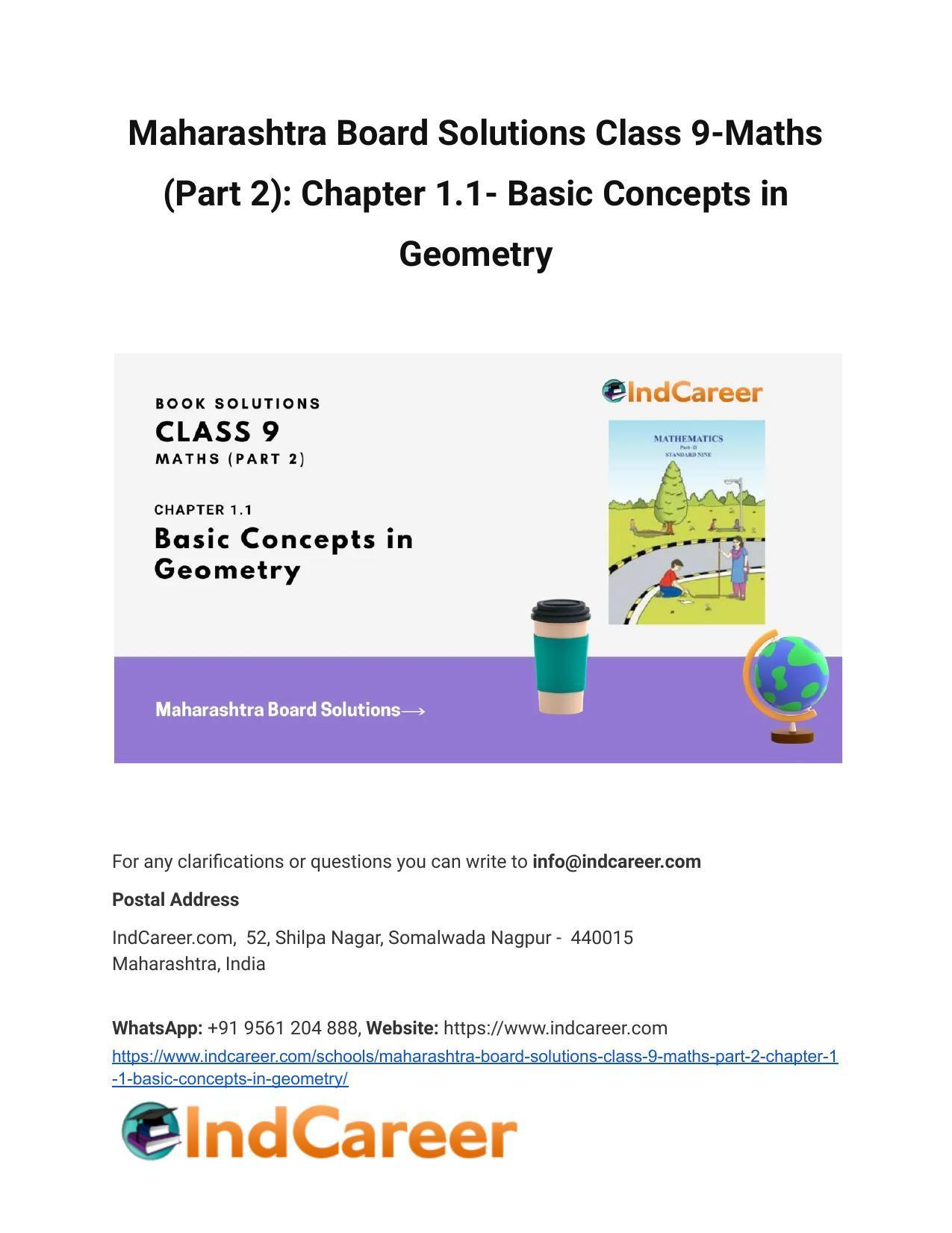 Maharashtra Board Solutions Class 9-Maths (Part 2): Chapter 1.1- Basic Concepts in Geometry ...