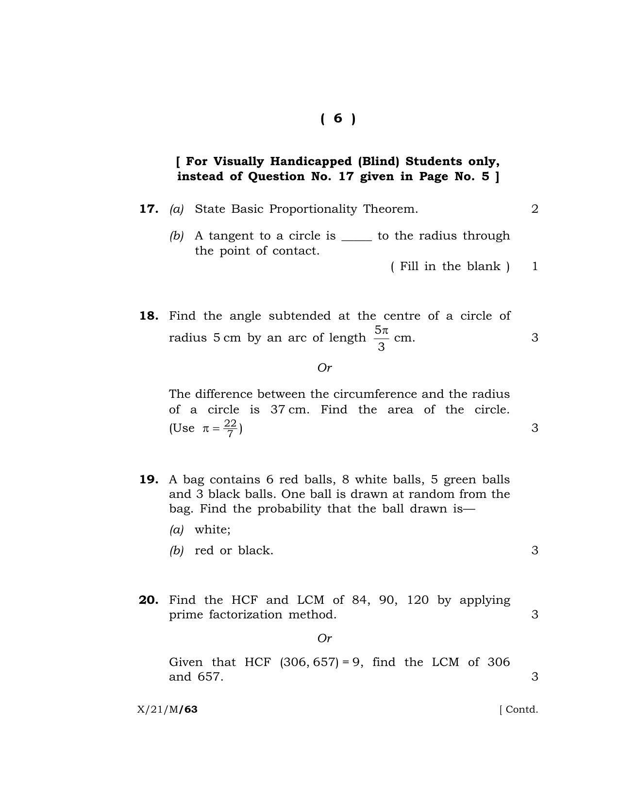 Meghalaya Board (MBOSE) Class 10 MATHEMATICS (X-21-M) 2021 Question ...