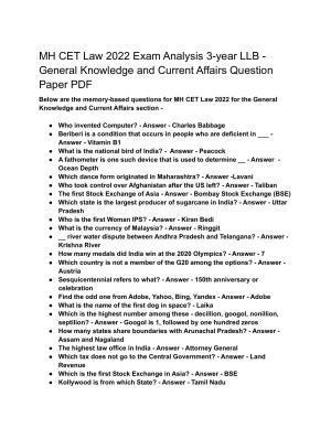 MH CET Law 2022 Question Paper for 3-year General Knowledge and Current ...