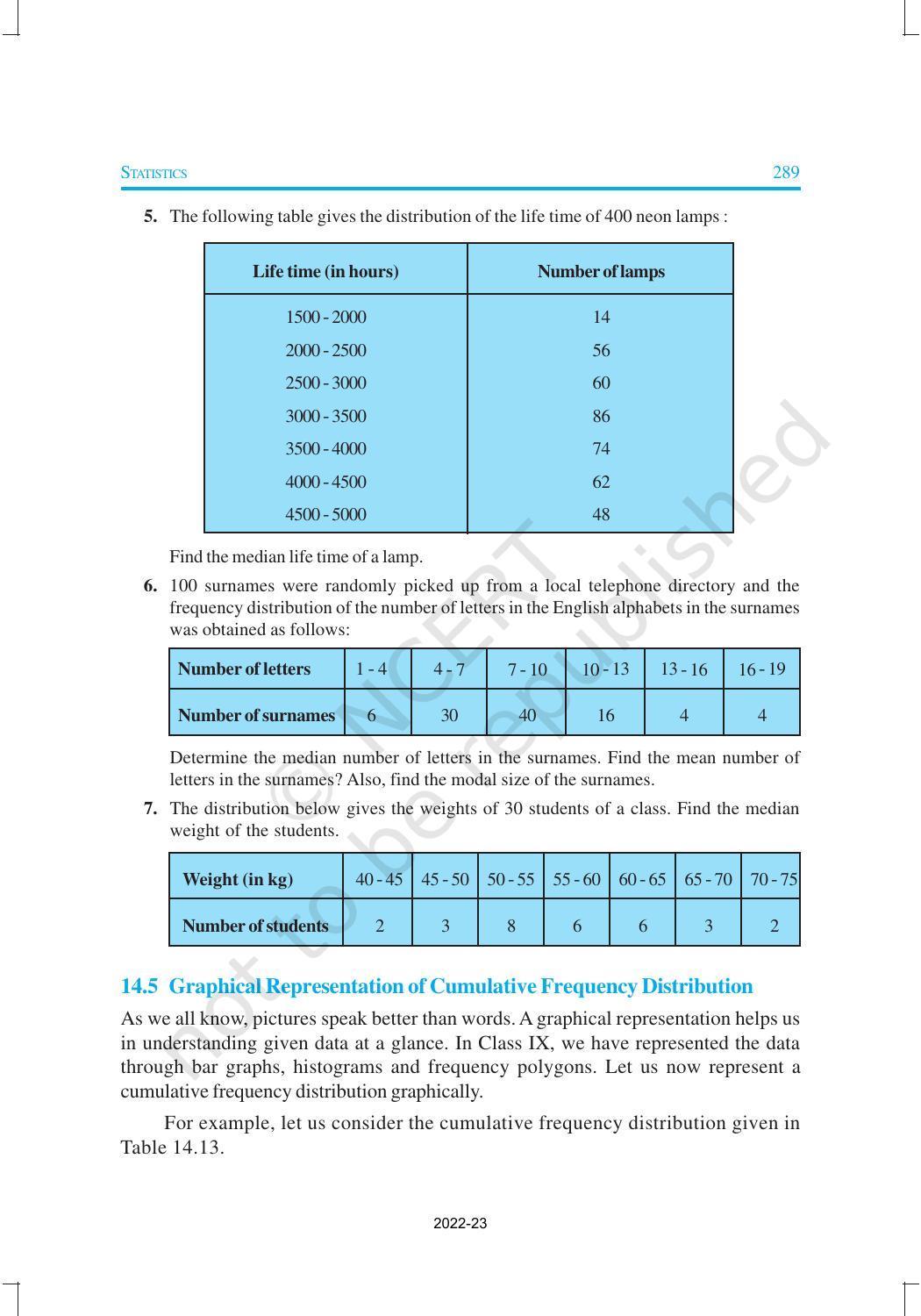 NCERT Book for Class 10 Maths Chapter 14 Statistics