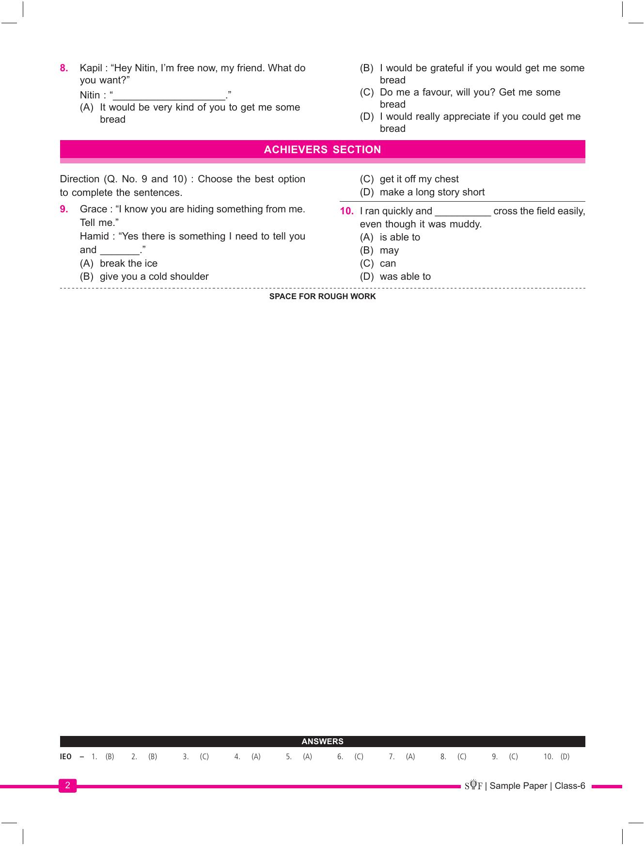 SOF IEO Class 6 (2023-2024) Sample Paper - IndCareer Docs