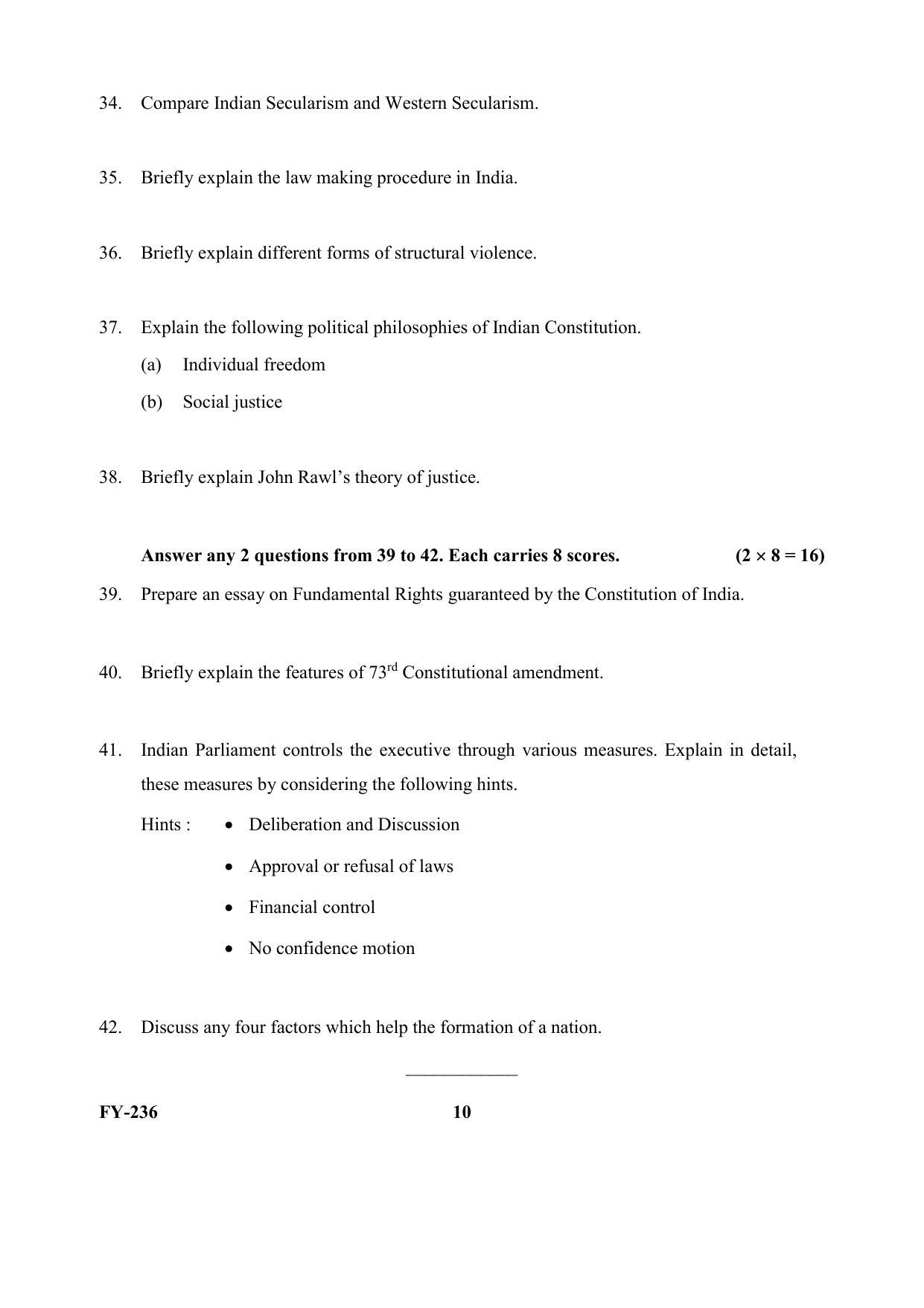 Kerala Plus One 2021 Political Science Question Papers - IndCareer Docs