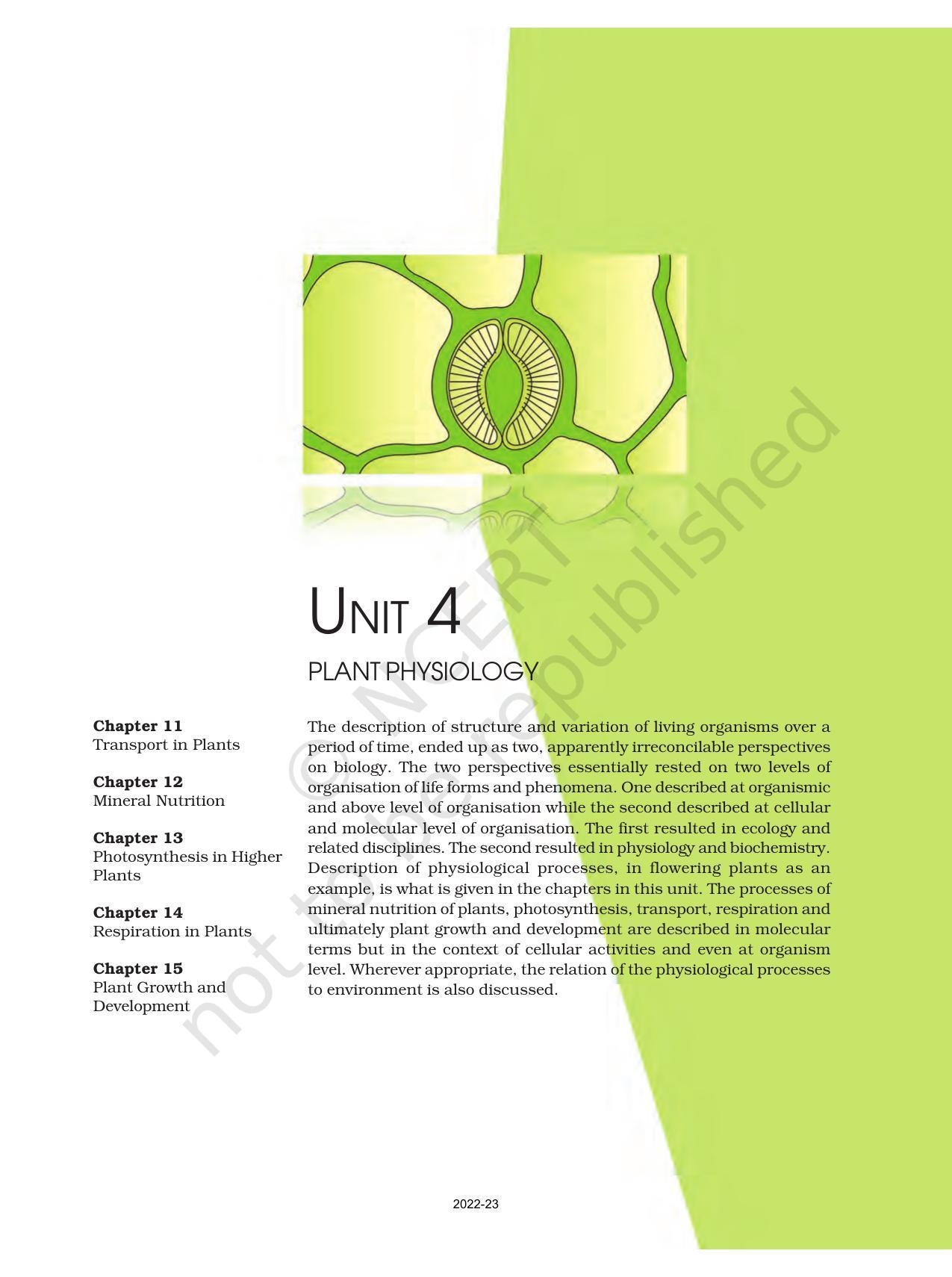 NCERT Book for Class 11 Biology Chapter 11 Transport in Plants