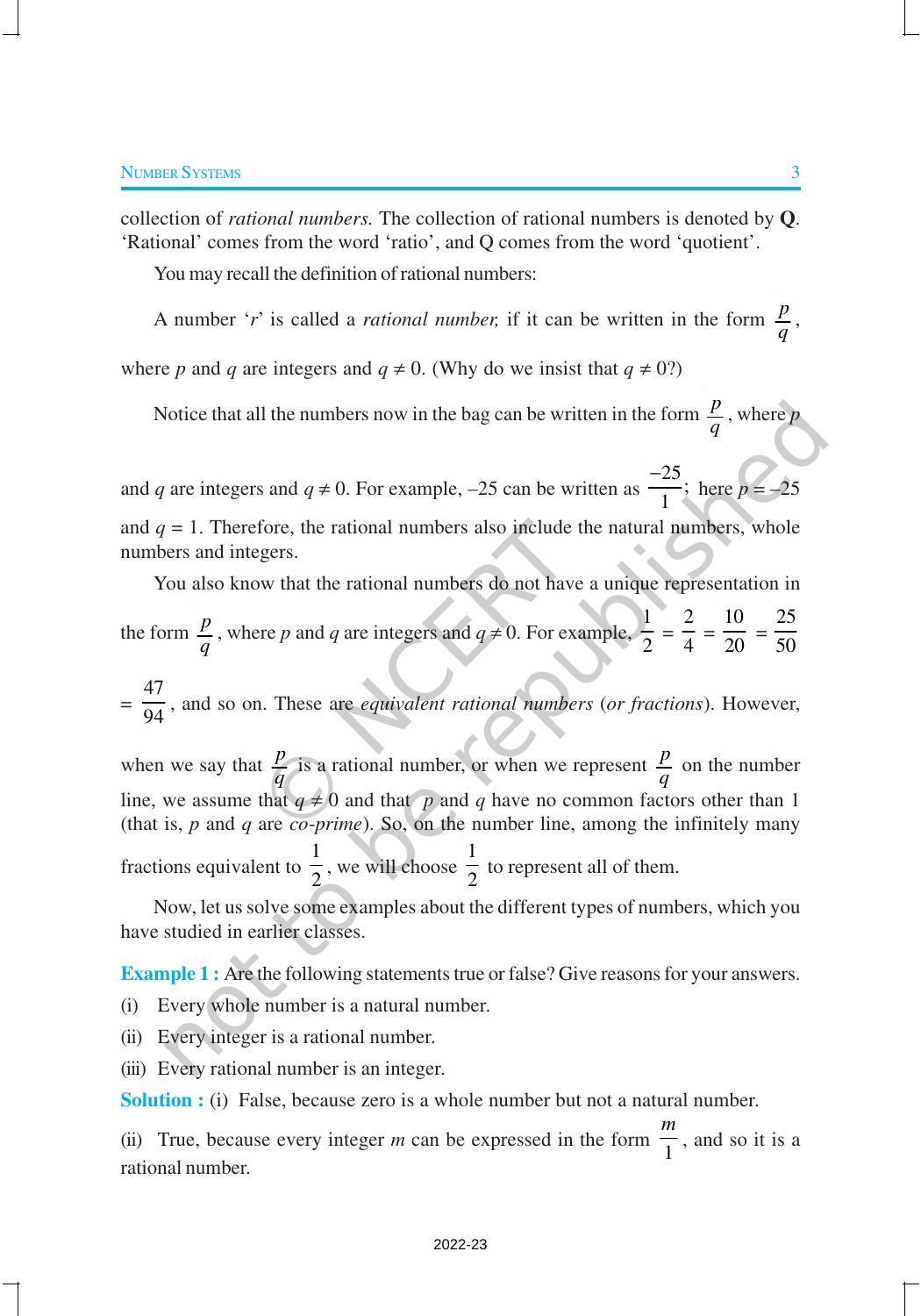 NCERT Book for Class 9 Maths Chapter 1 Number System