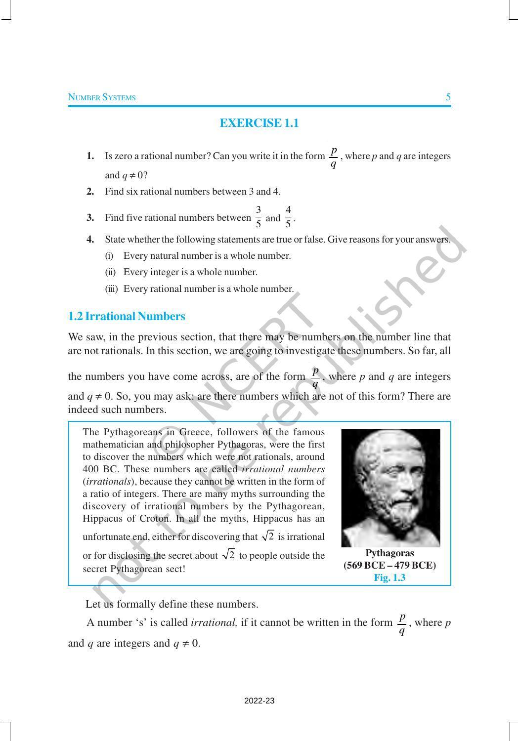 NCERT Book for Class 9 Maths Chapter 1 Number System