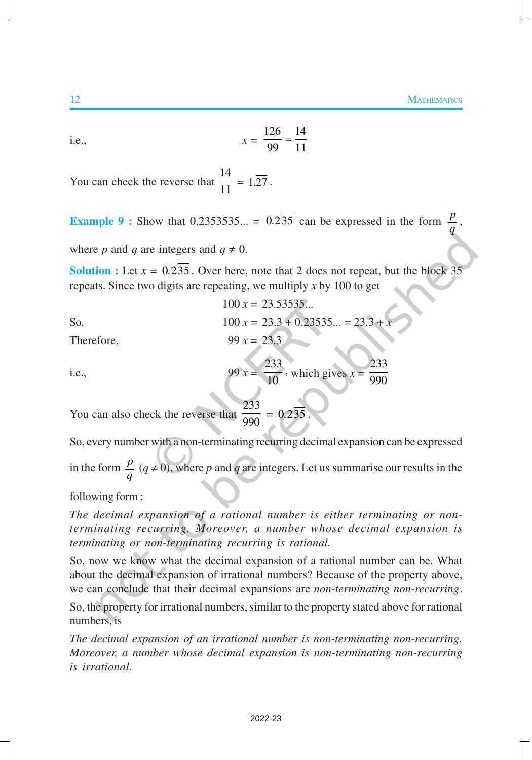 NCERT Book for Class 9 Maths Chapter 1 Number System