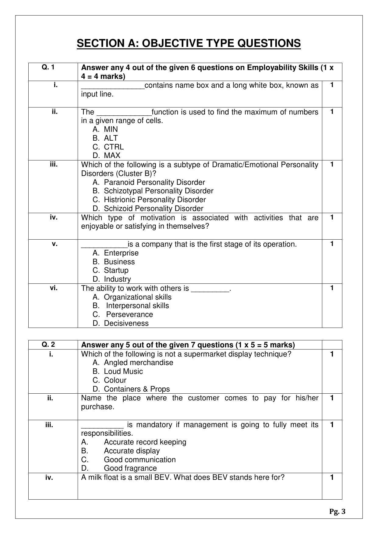 CBSE Class 12 Retail Sample Papers 2023 - IndCareer Docs