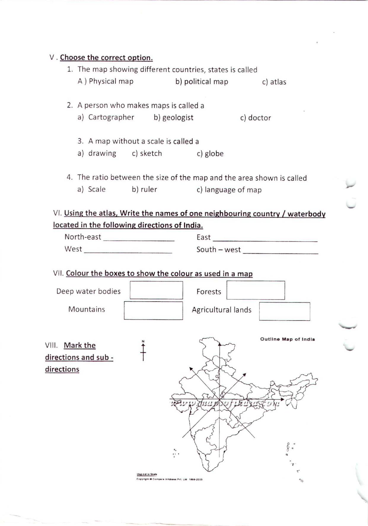 Worksheet for Class 5 Social Science Map Our Guide Assignment ...