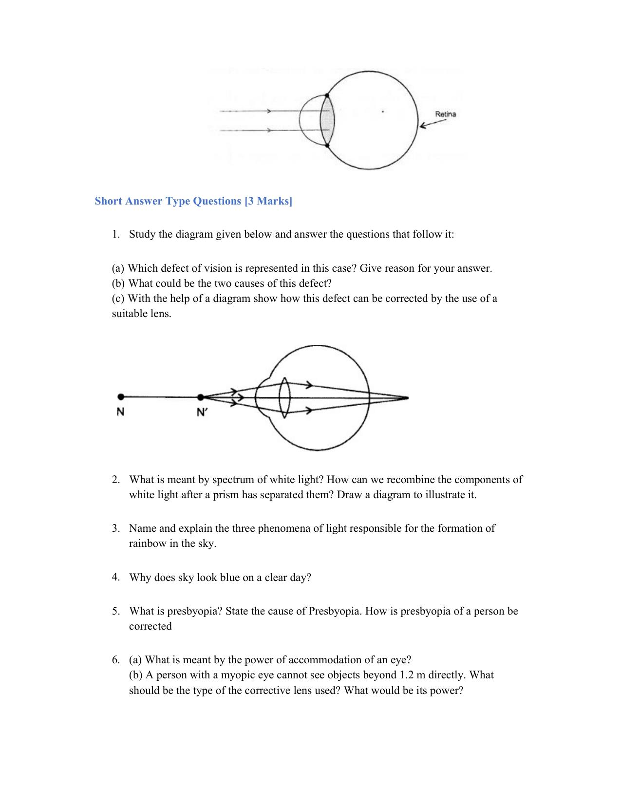 JKBOSE Class 10 Human Eye Question Bank - IndCareer Docs