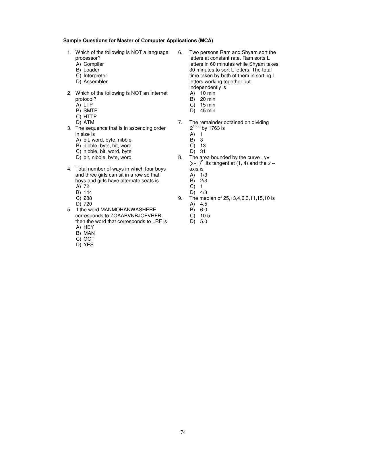 PU CET PG Sample Paper - IndCareer