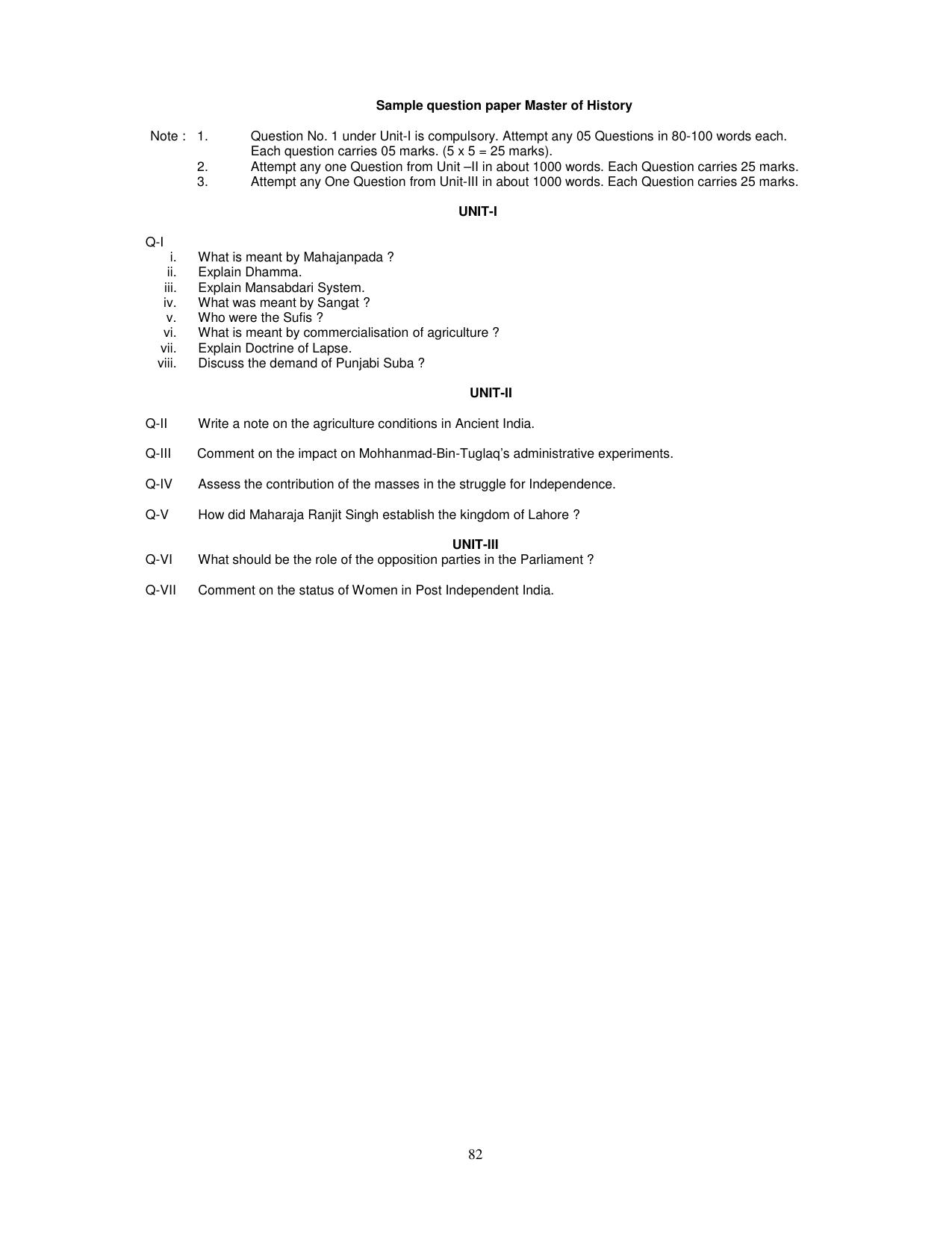 PU CET PG Sample Paper - IndCareer