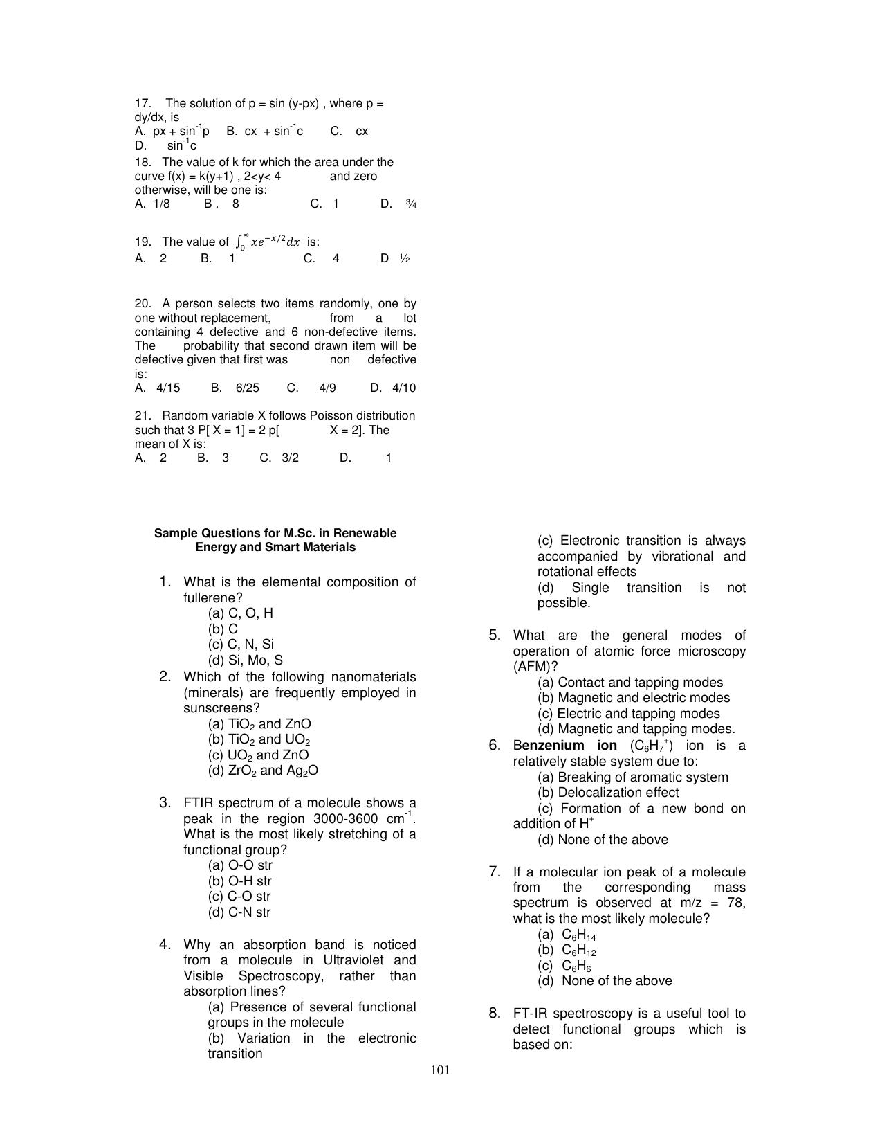 PU CET PG Sample Paper - IndCareer