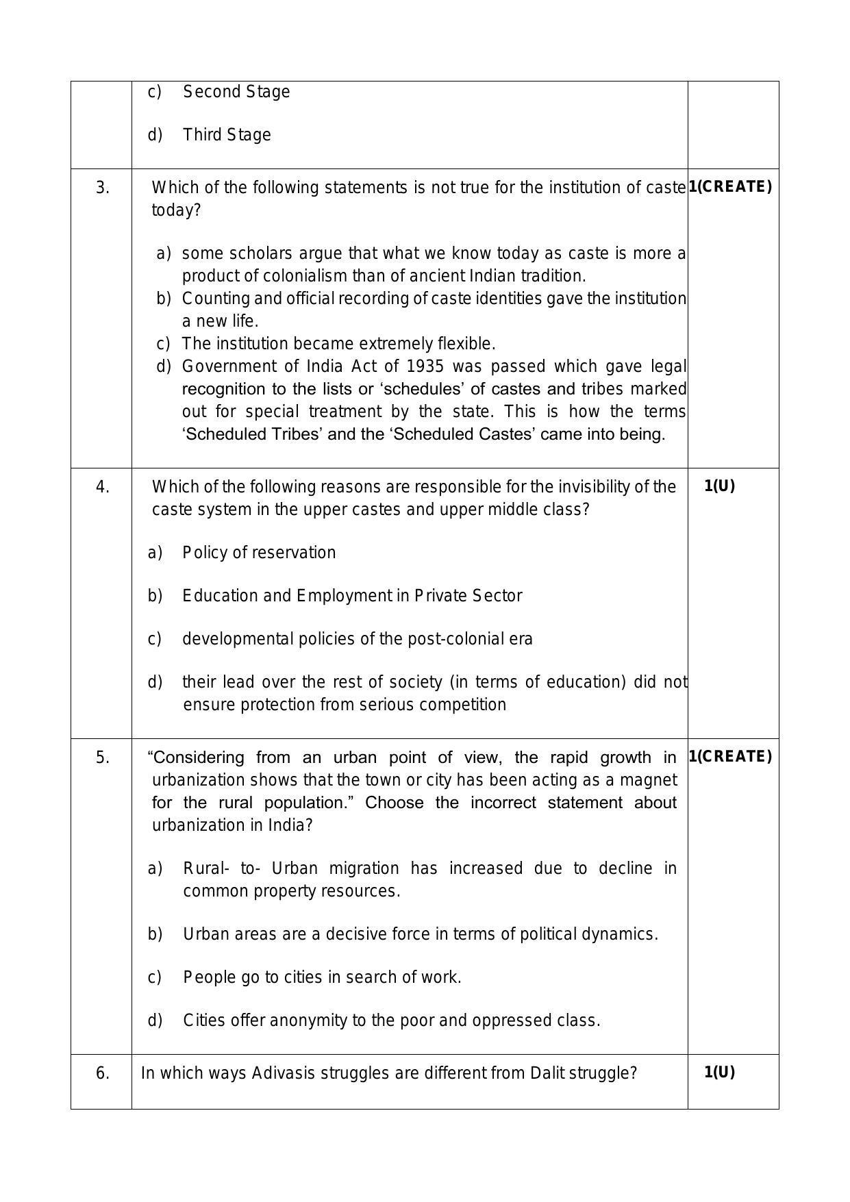 CBSE Class 12 Sociology Sample Paper 2024 - IndCareer Schools