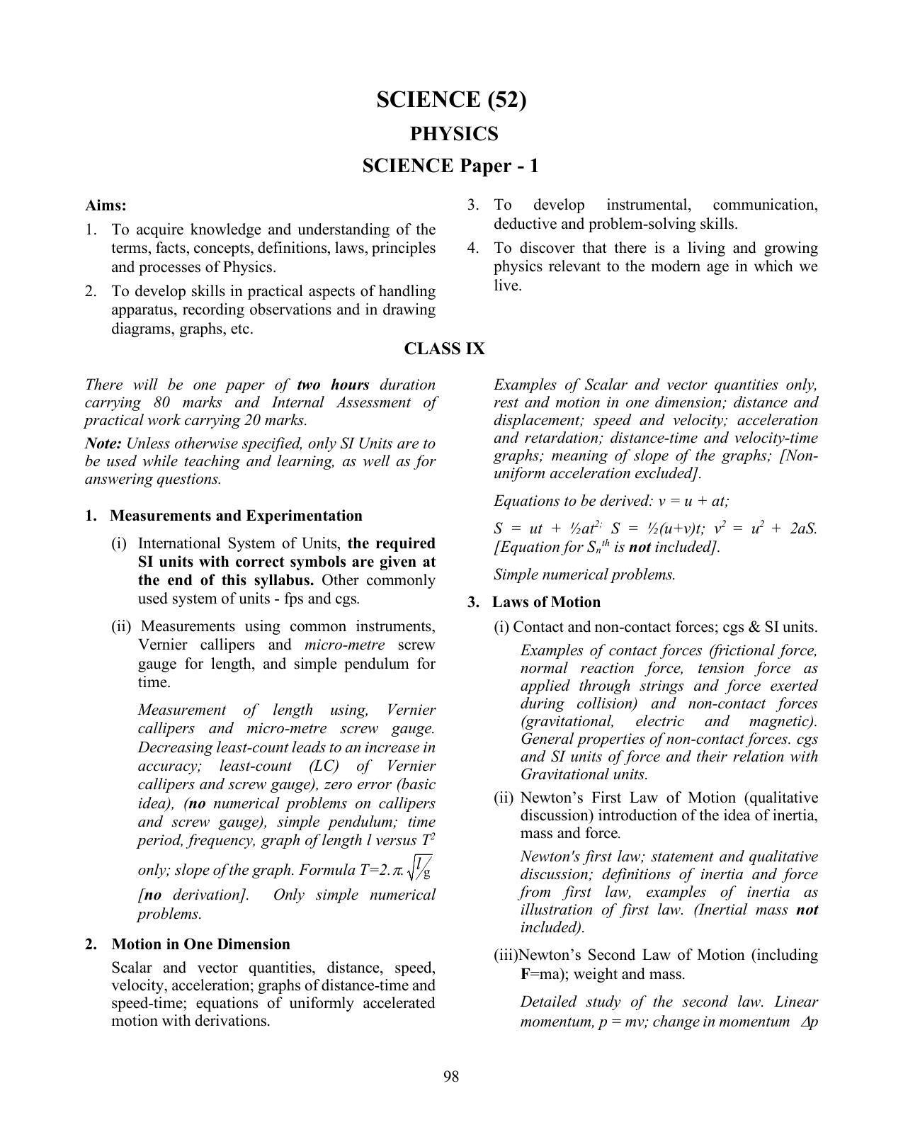 ICSE Physics Syllabus - IndCareer Docs