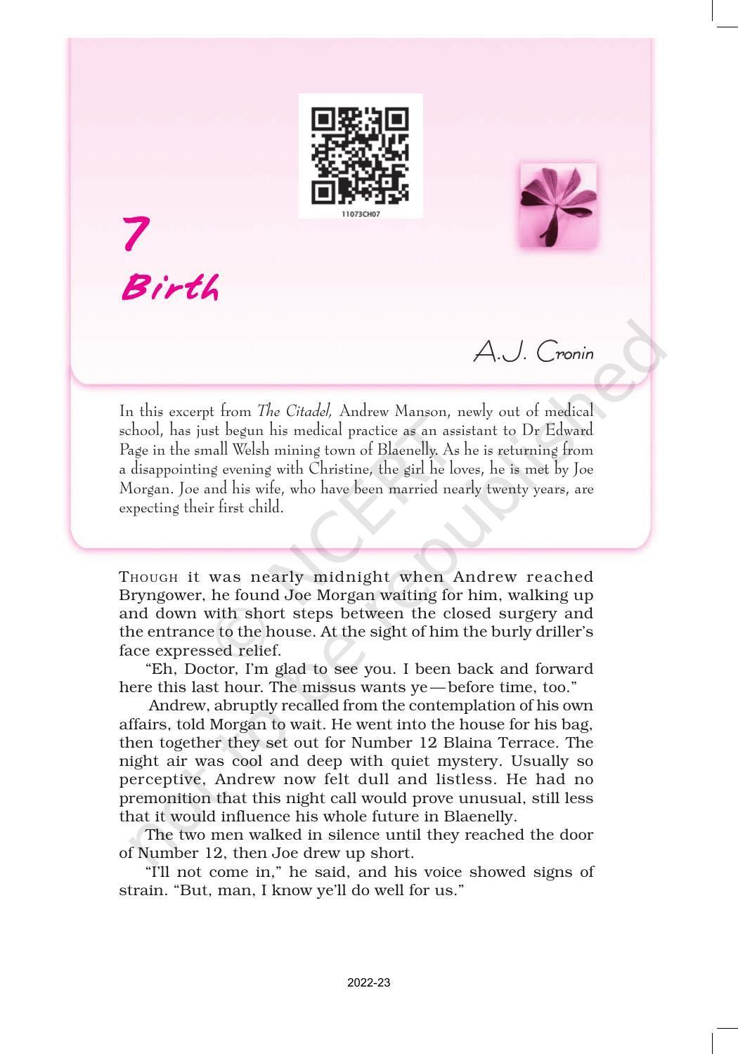 NCERT Book for Class 11 English Chapter 7 Birth