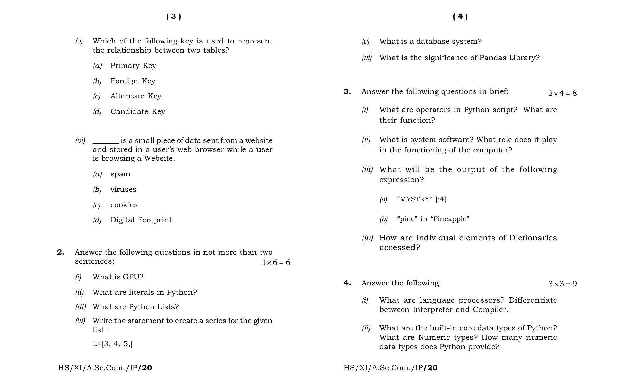 Meghalaya Board (MBOSE) Class 11 Information Practices 2020 Question ...