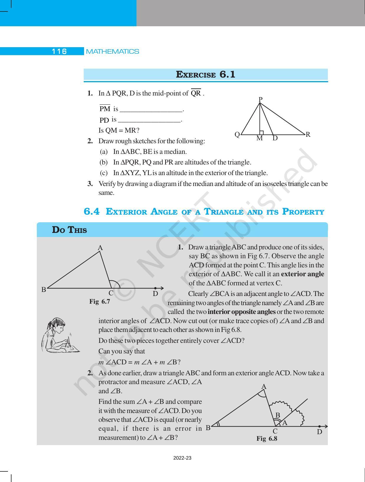 NCERT Book for Class 7 Maths: Chapter 6-The Triangles and Their Properties - IndCareer Schools