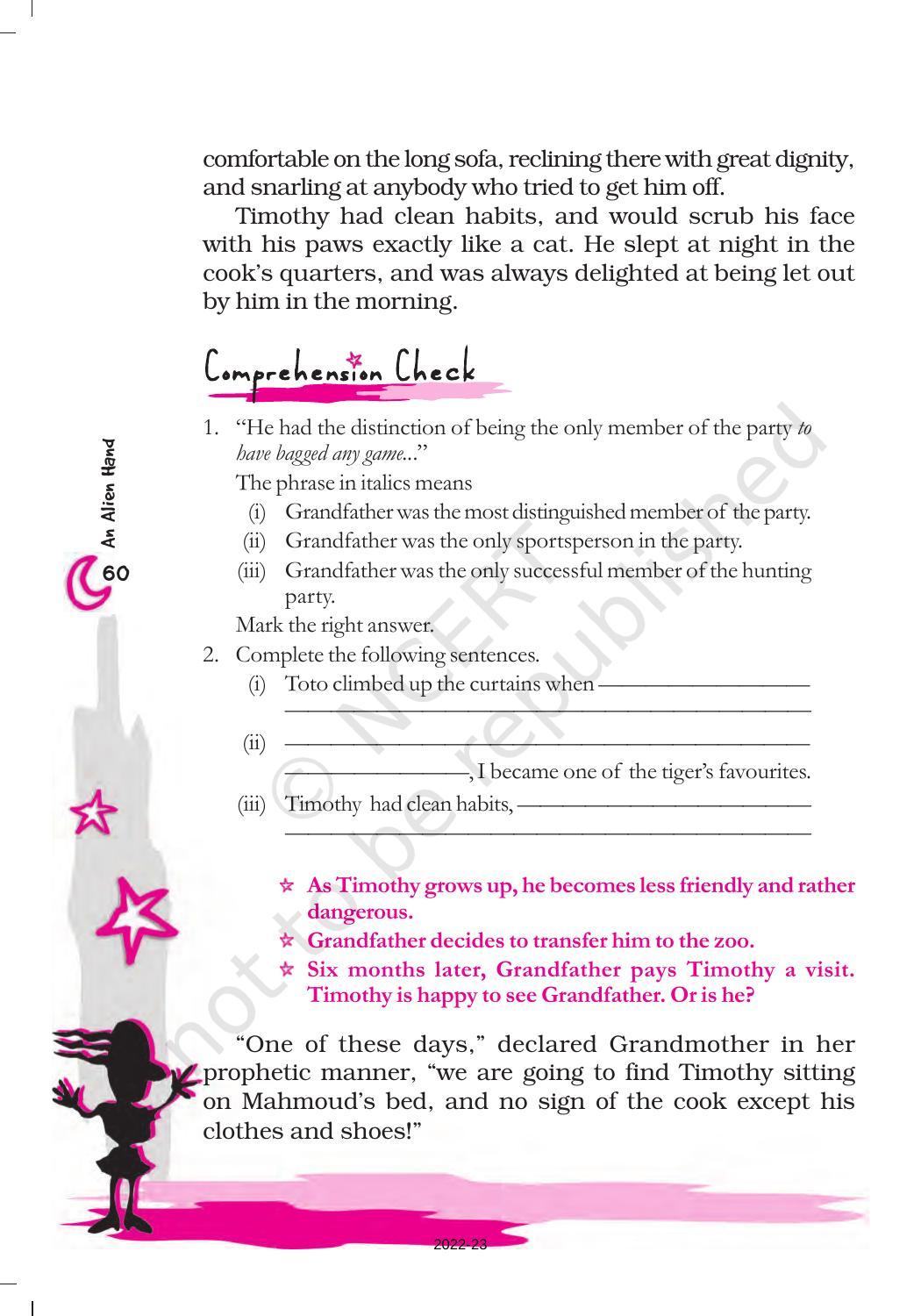 NCERT Book for Class 7 English (An Alien Hand): Chapter 9- A Tiger in ...