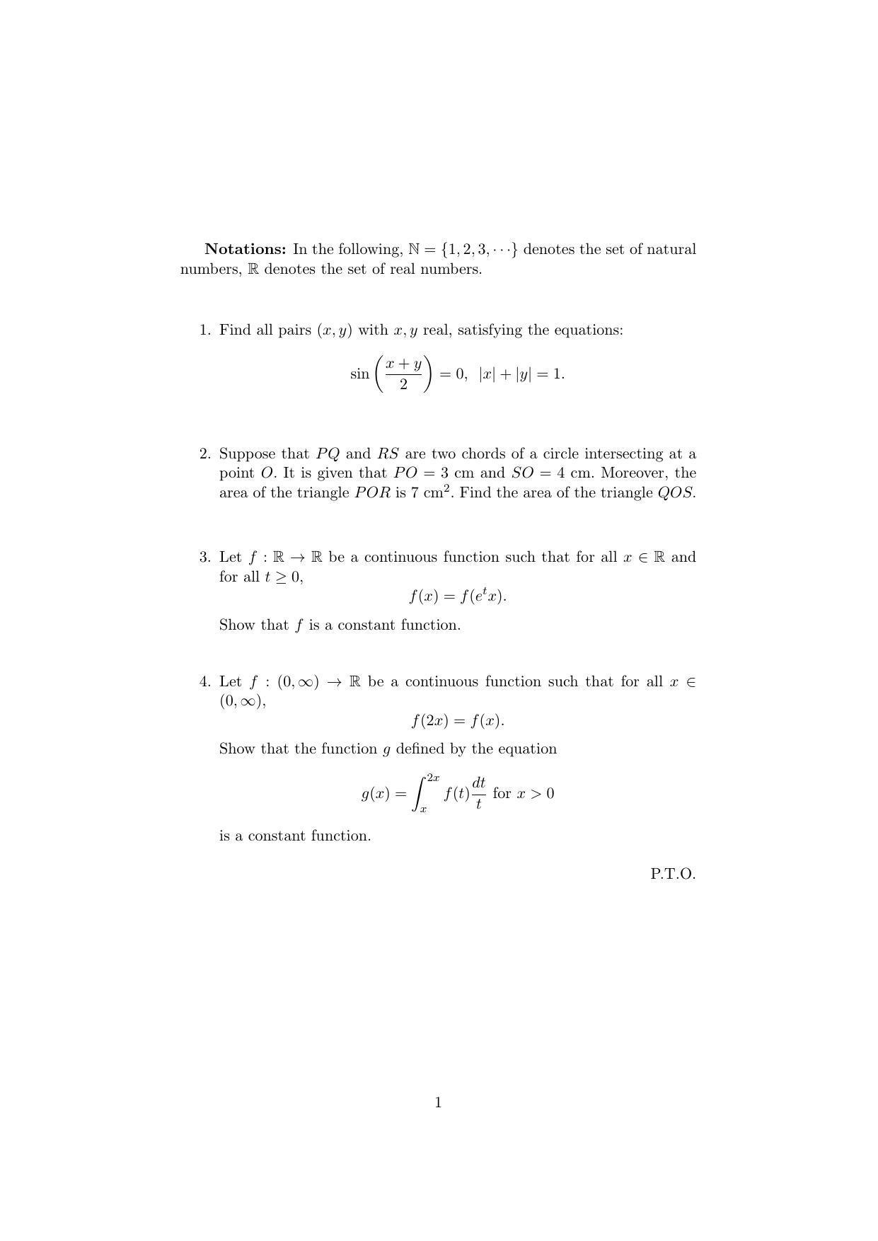 ISI Admission Test B. Math UGB 2018 Sample Paper - IndCareer Docs