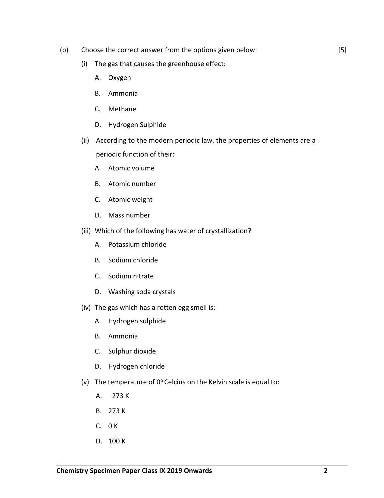 ICSE Class 9 Chemistry Sample Paper - IndCareer Schools ICSE Class 9 Chemistry Sample Paper - IndCareer Schools