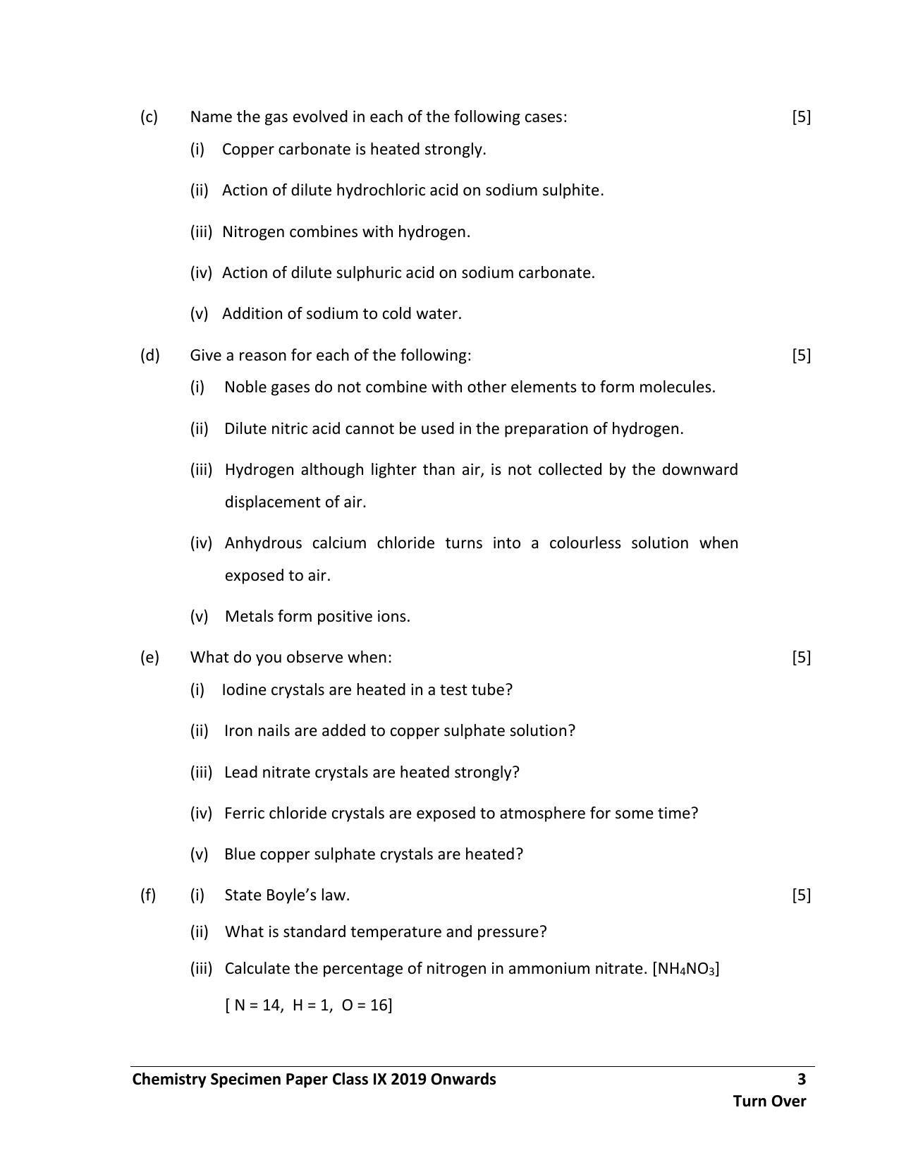 ICSE Class 9 Chemistry Sample Paper - IndCareer Schools