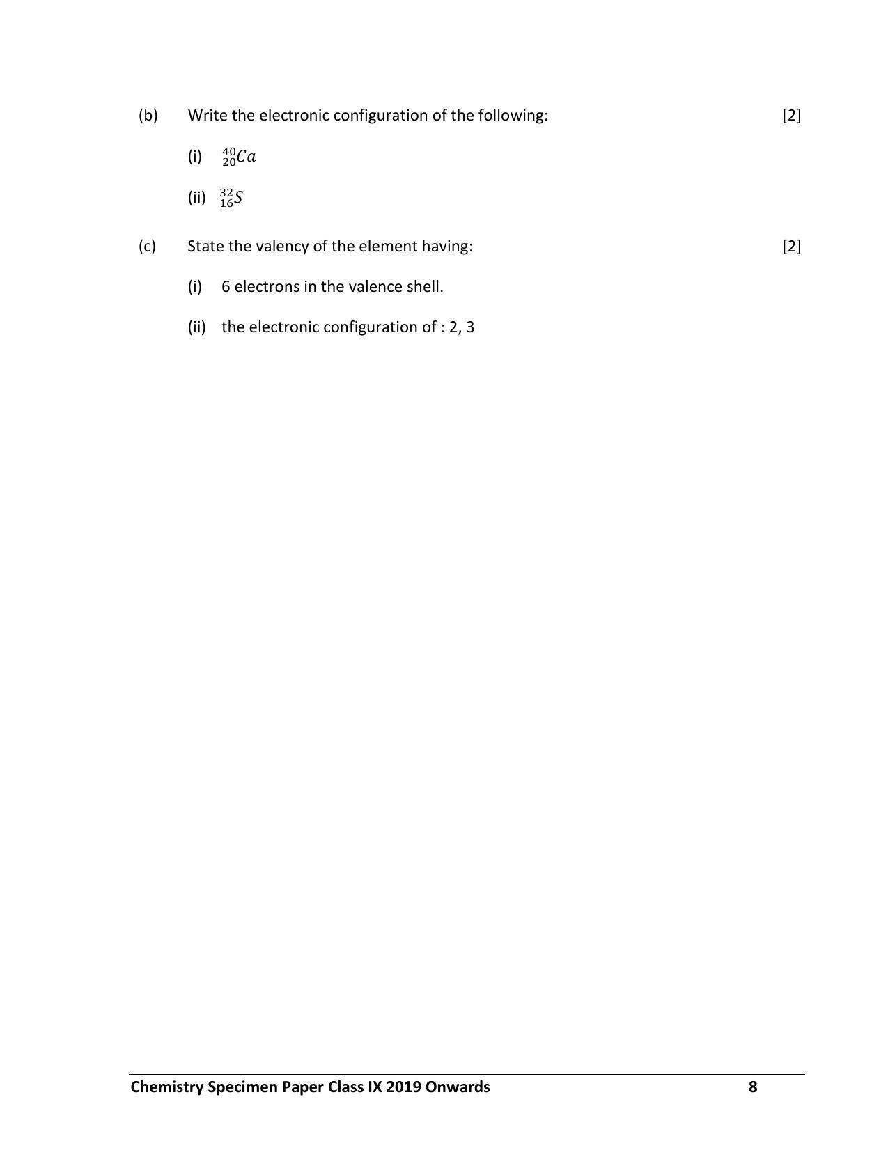 ICSE Class 9 Chemistry Sample Paper - IndCareer Schools