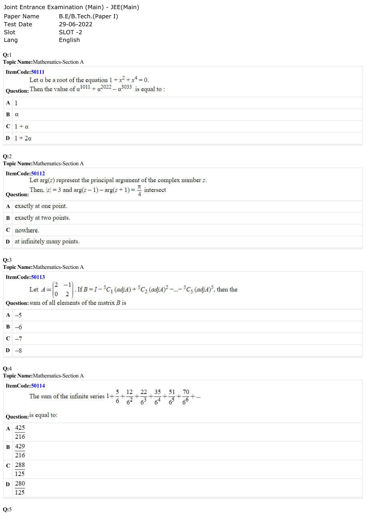 JEE Mains 2022: BTech English (Shift 2) 29-06-2022 Question Paper ...