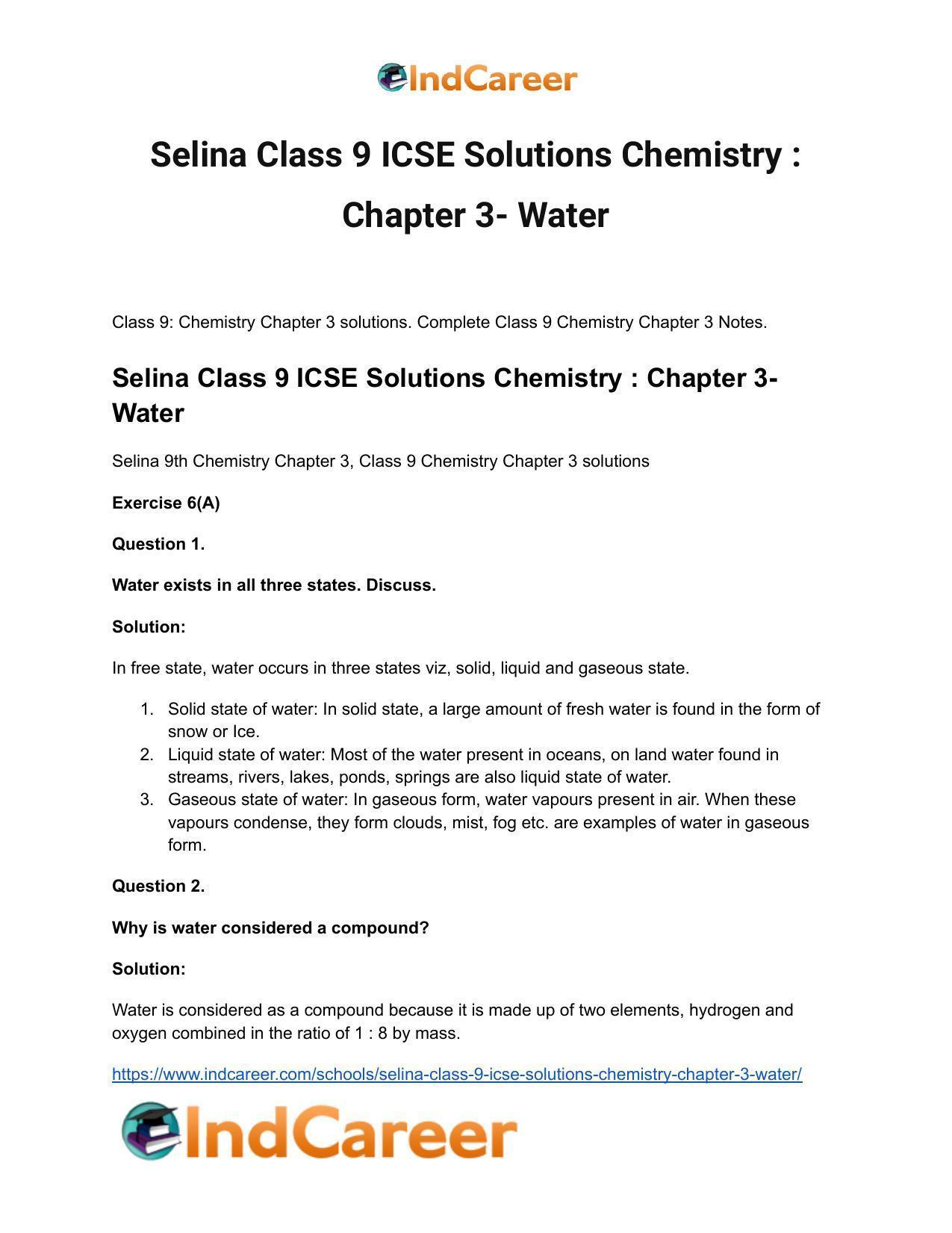 Selina Class 9 ICSE Solutions Chemistry Chapter 3 Water IndCareer Docs selina-class-9-icse-solutions-chemistry-chapter-3-water-indcareer-docs