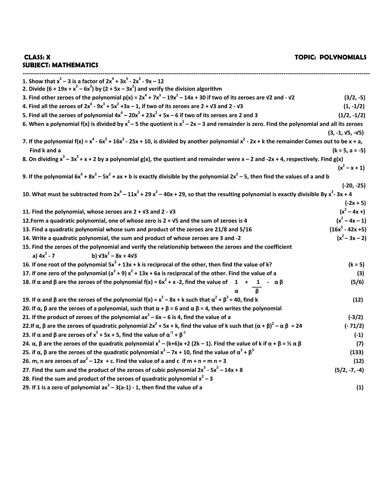 CBSE Worksheets for Class 10 Maths Real Numbers Assignment 4 ...